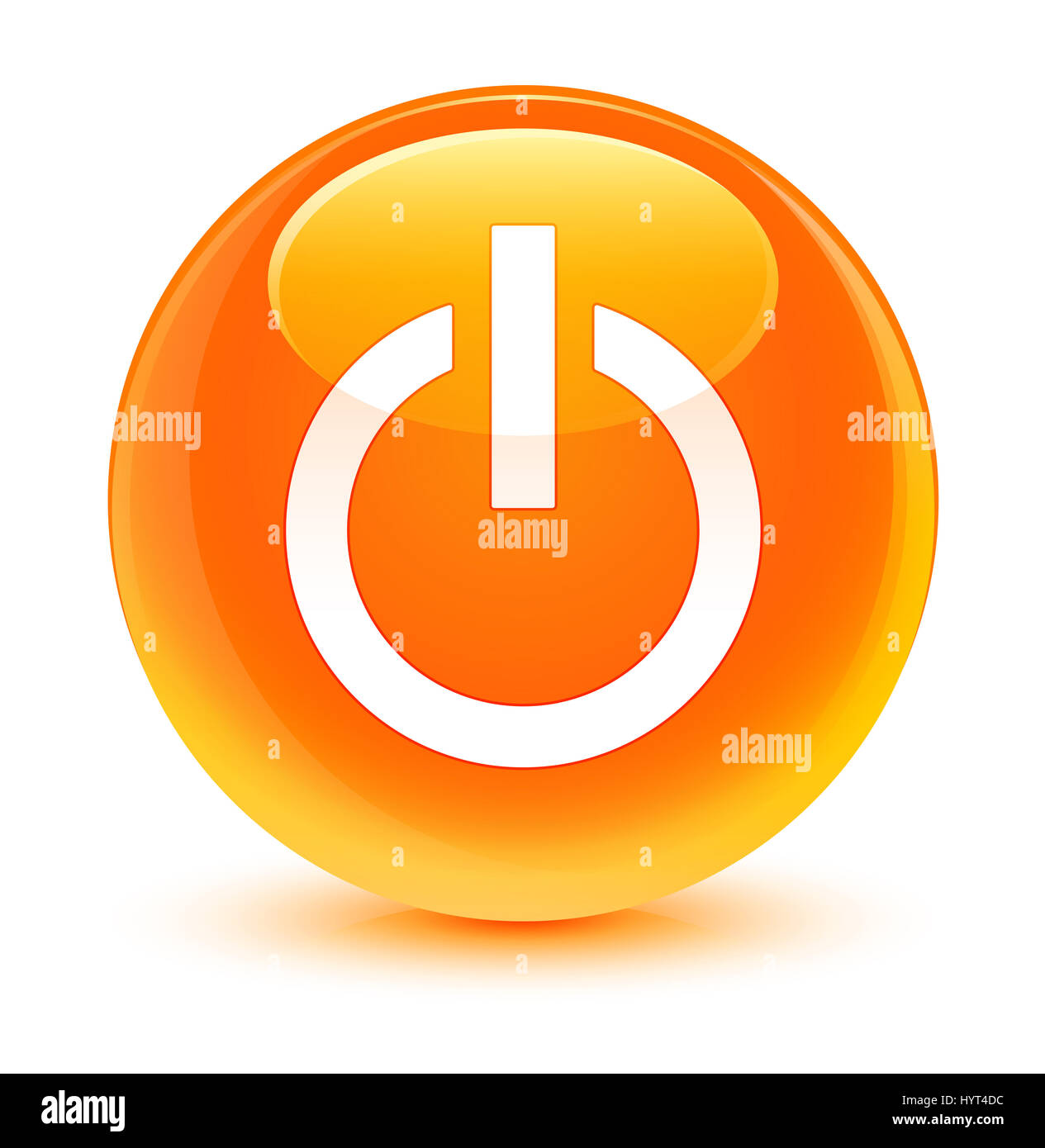 Power icon isolated on glassy orange round button abstract illustration ...