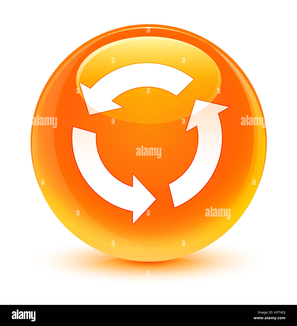 Refresh icon isolated on glassy orange round button abstract ...