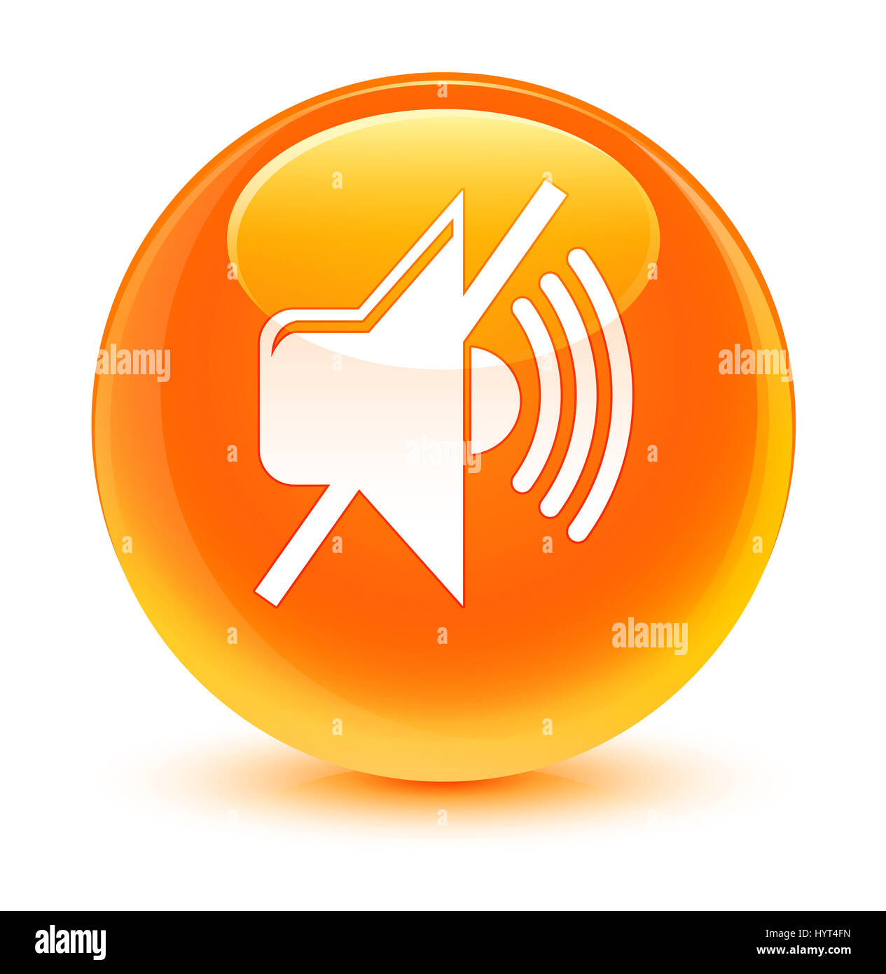 Mute volume icon isolated on glassy orange round button abstract ...