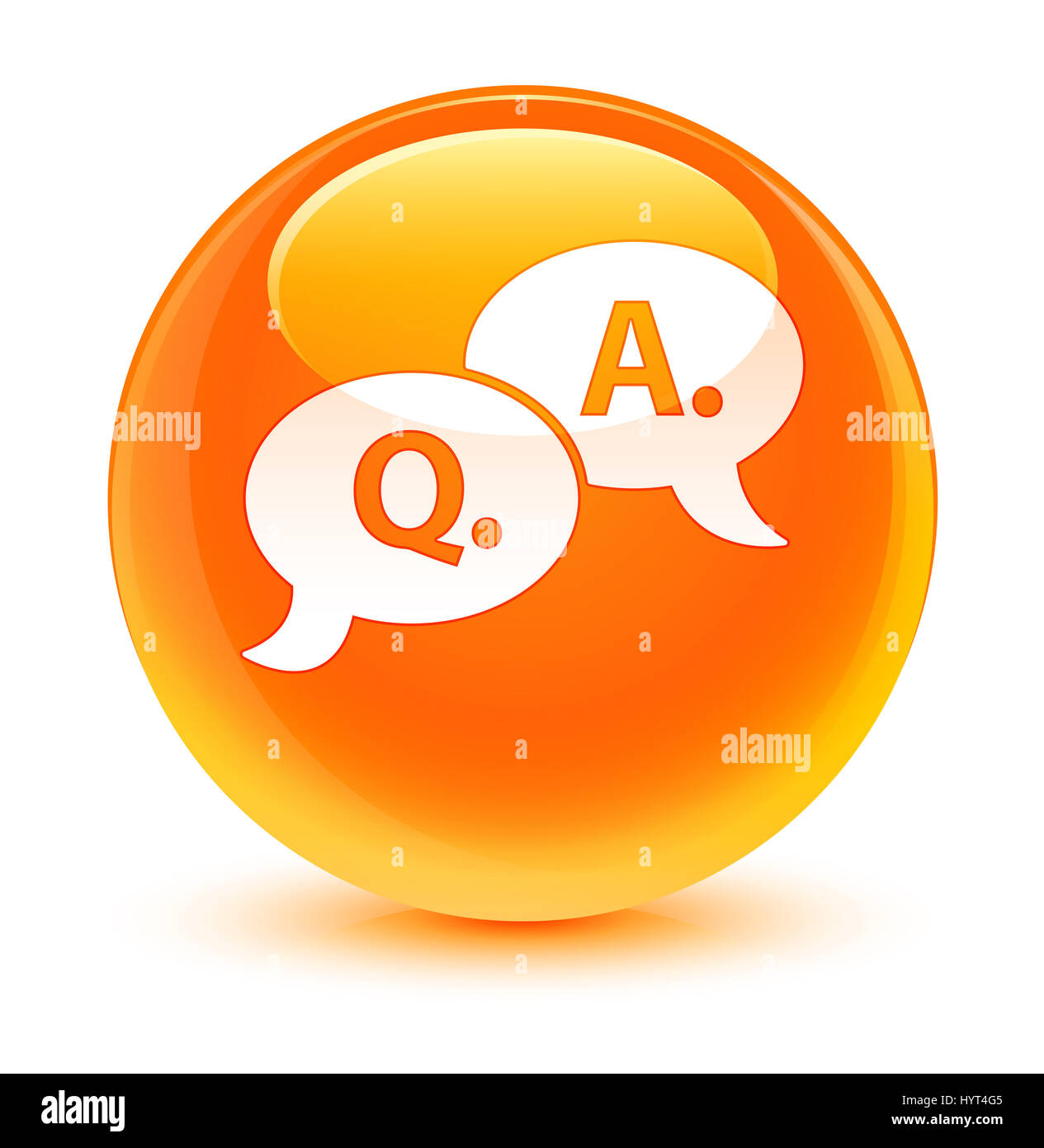 Question answer bubble icon isolated on glassy orange round button ...