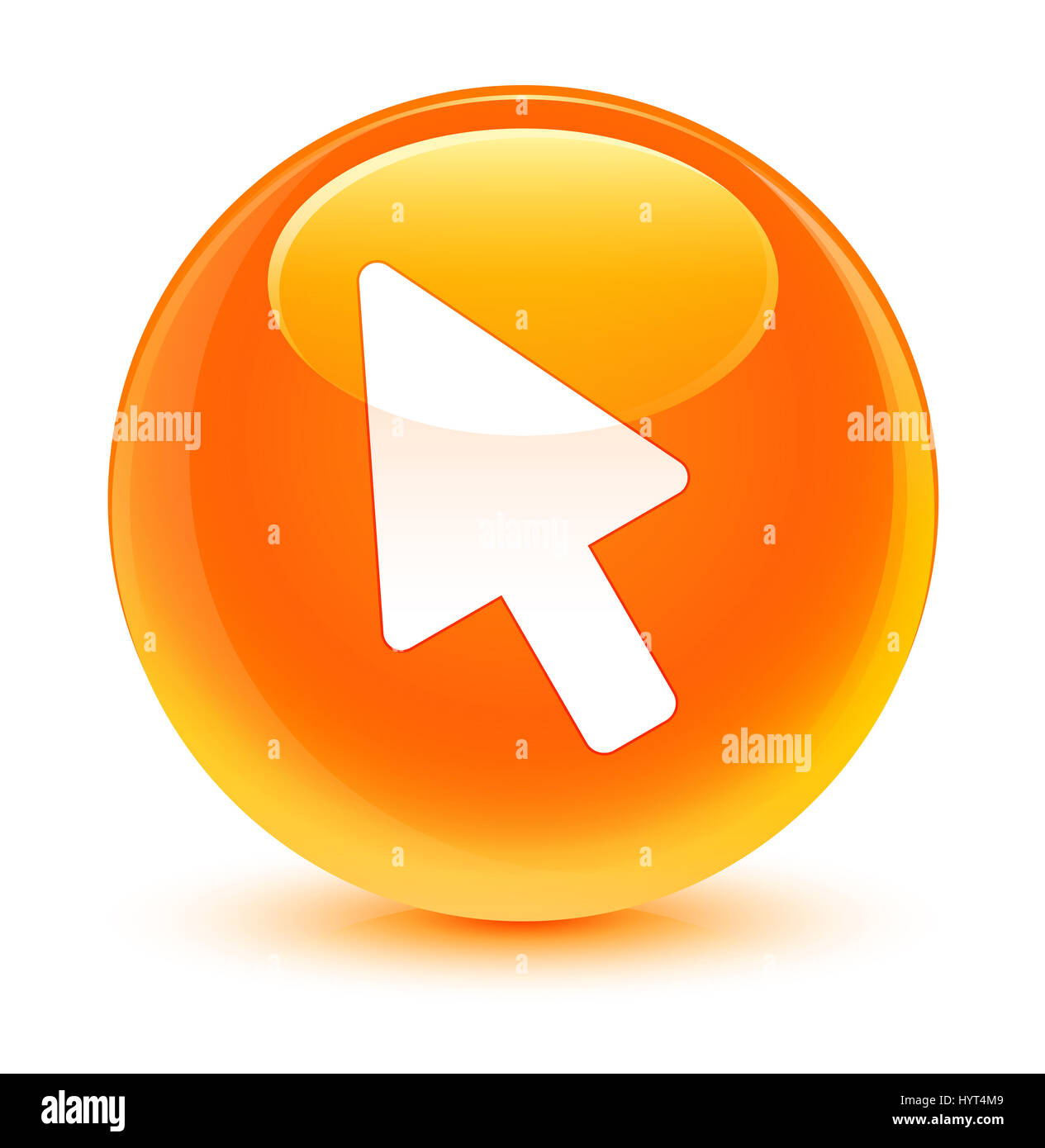 Cursor icon isolated on glassy orange round button abstract ...