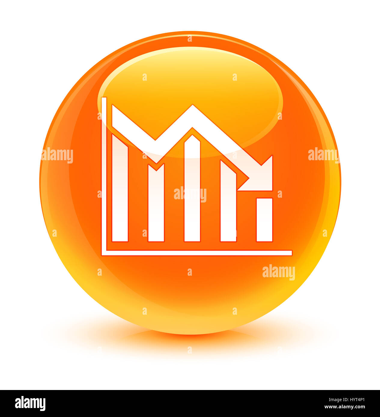 Statistics down icon isolated on glassy orange round button abstract ...