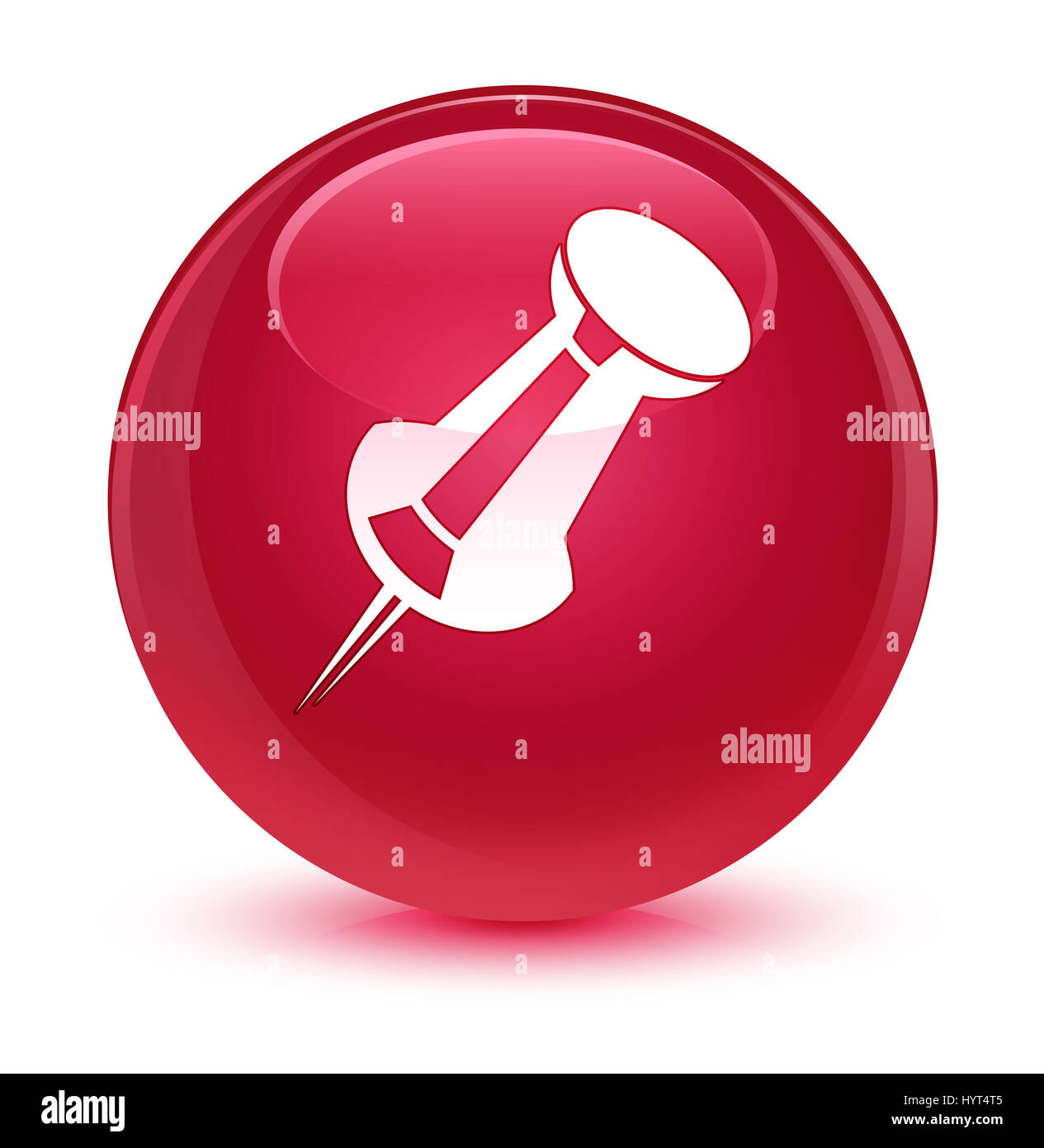 Push pin icon isolated on glassy pink round button abstract ...