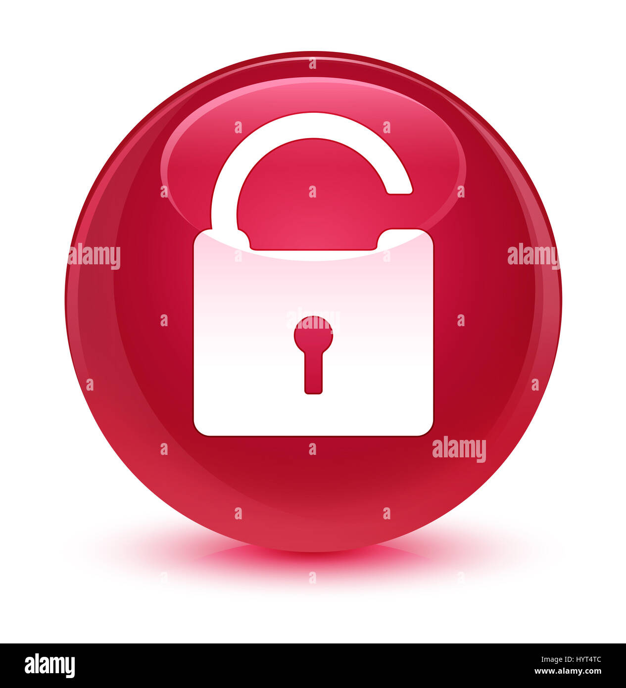 Unlock icon isolated on glassy pink round button abstract illustration ...