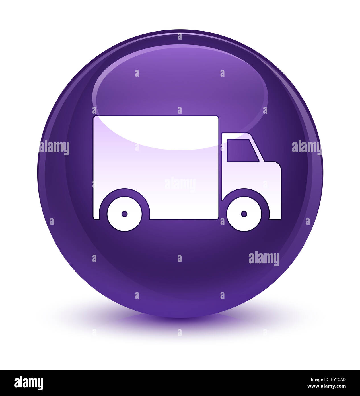 Delivery truck icon isolated on glassy purple round button abstract ...
