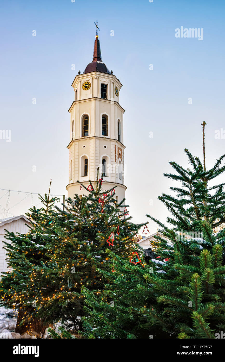 Christmas tree with decoration and Xmas market, and the Belfry at ...