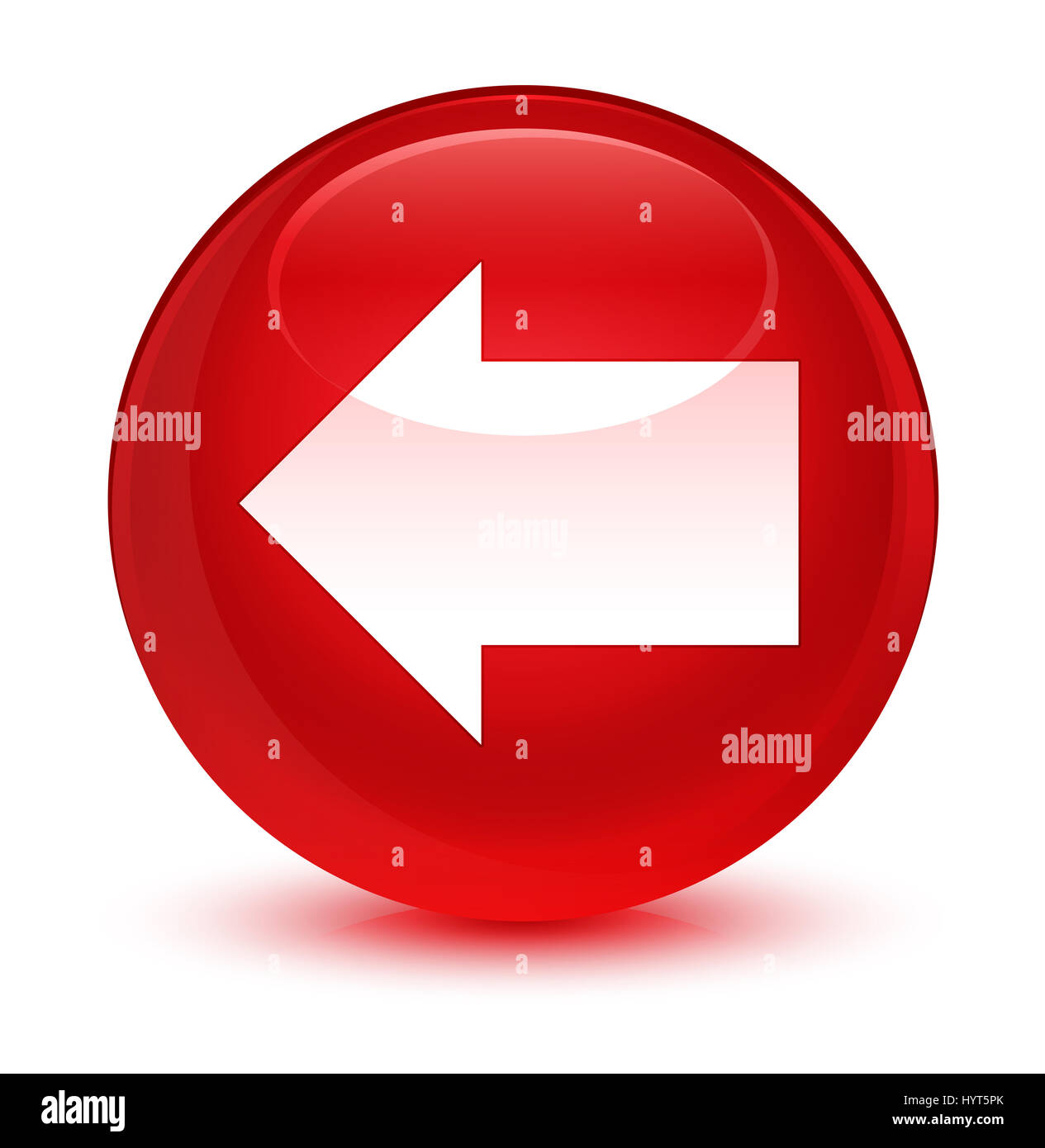 Back arrow icon isolated on glassy red round button abstract ...
