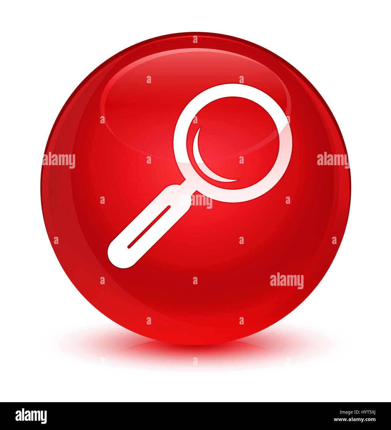 Magnifying glass icon isolated on glassy red round button abstract ...