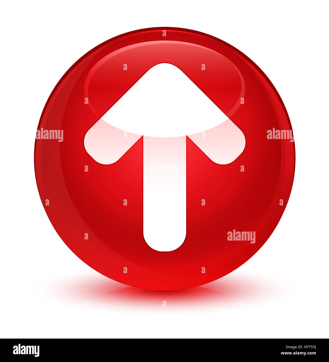 Upload arrow icon isolated on glassy red round button abstract ...