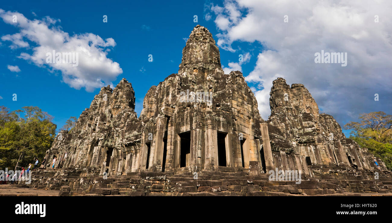 Horizontal panoramic view of the Bayon temple in Cambodia Stock Photo ...