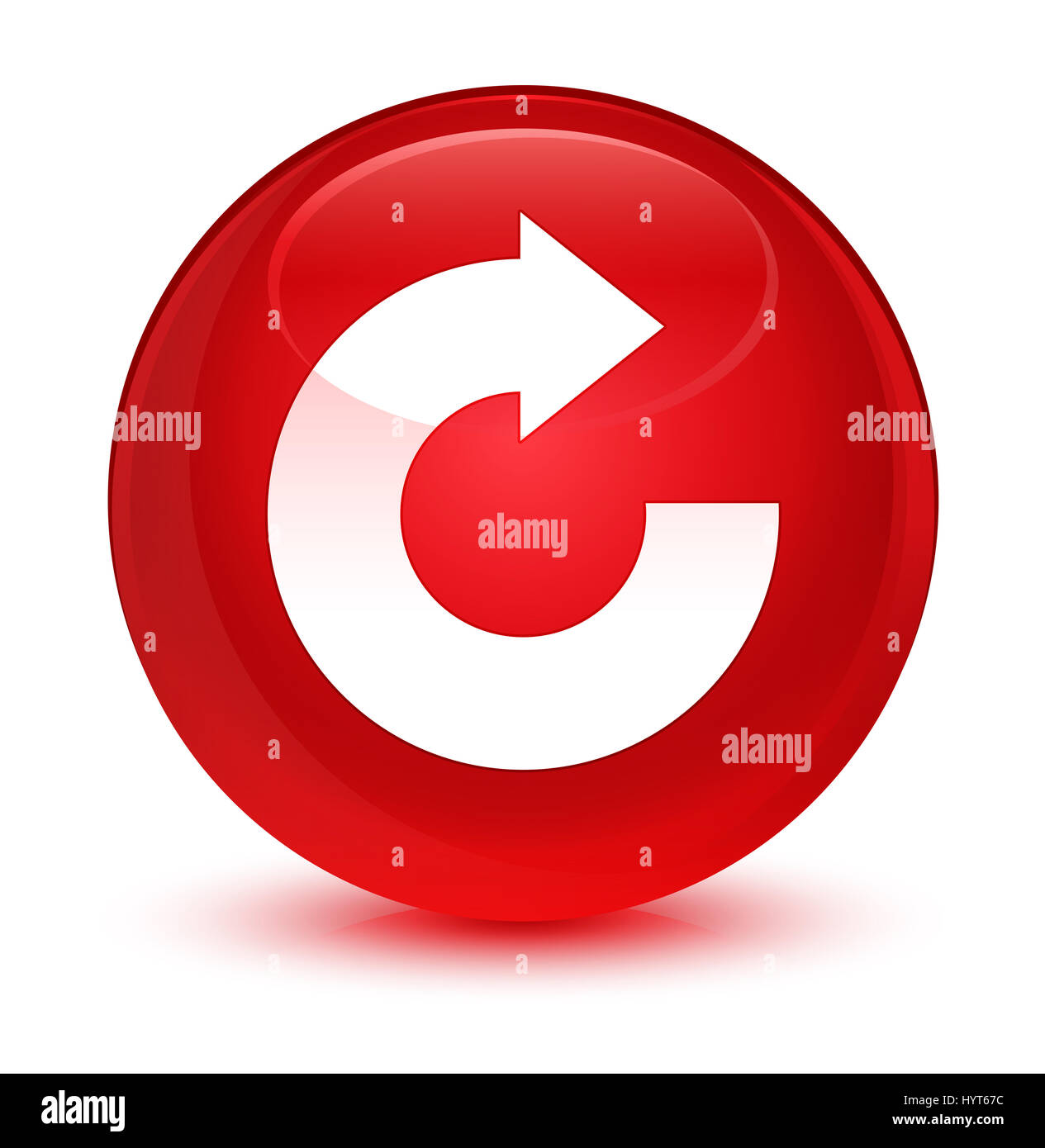 Reply arrow icon isolated on glassy red round button abstract ...