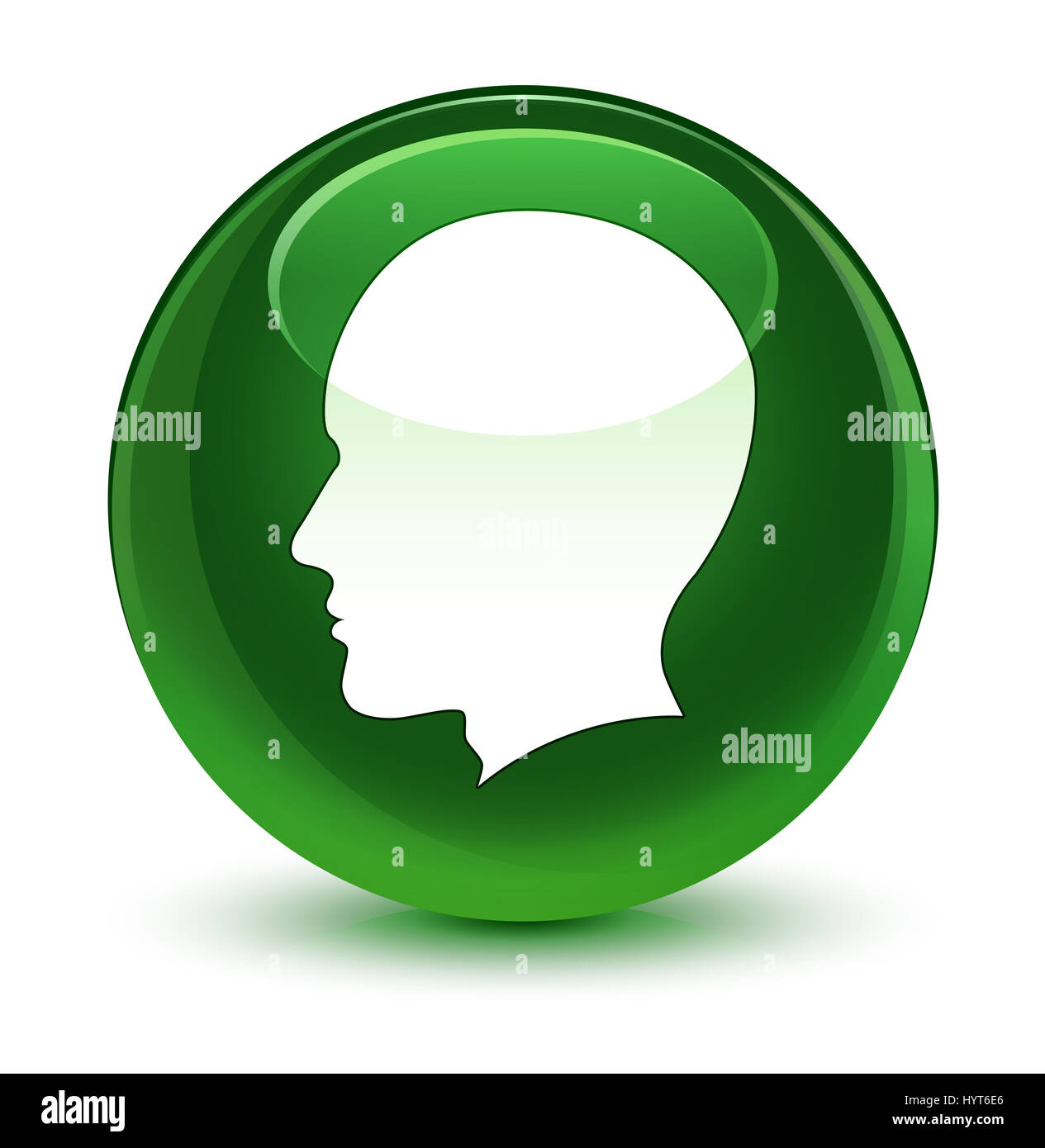 Head male face icon isolated on glassy soft green round button abstract ...