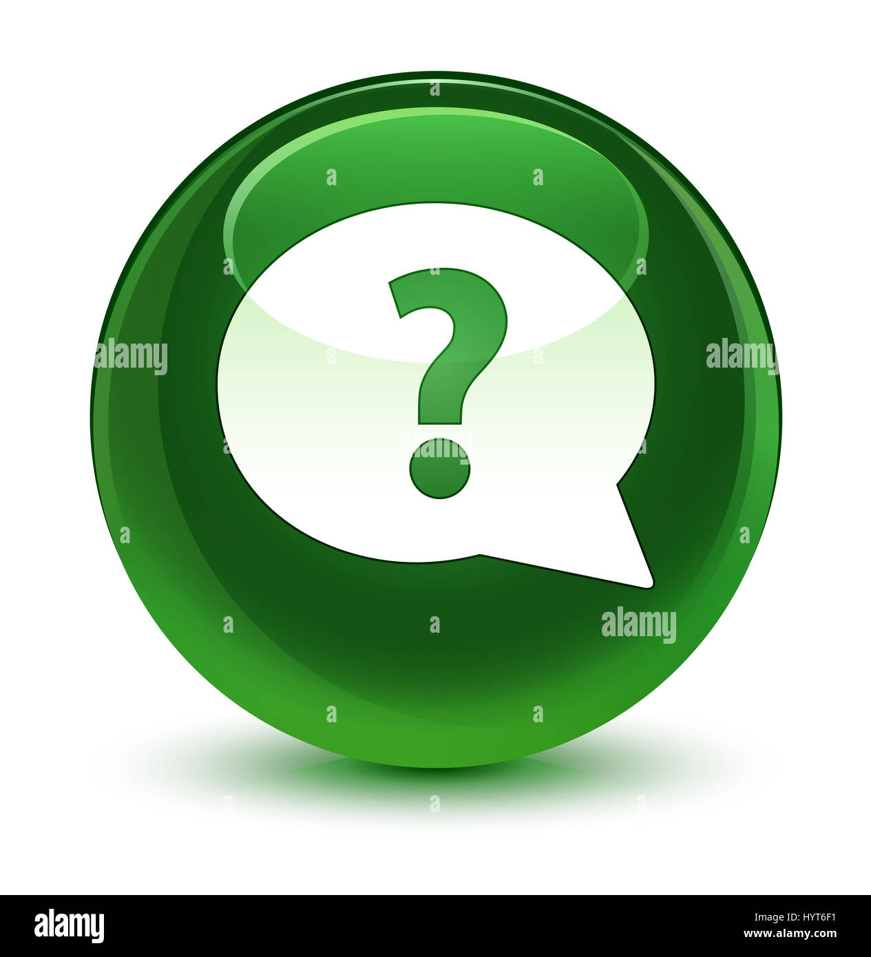 Question mark bubble icon isolated on glassy soft green round button ...