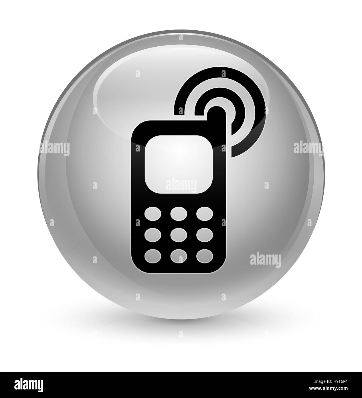 Cellphone ringing icon isolated on glassy white round button abstract ...