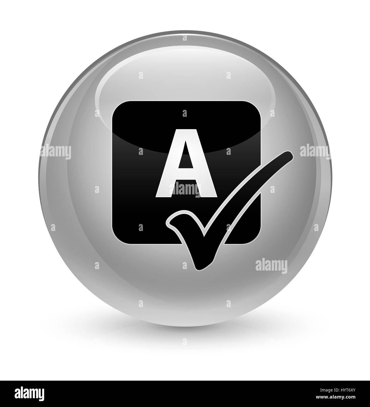 Spell check icon isolated on glassy white round button abstract ...