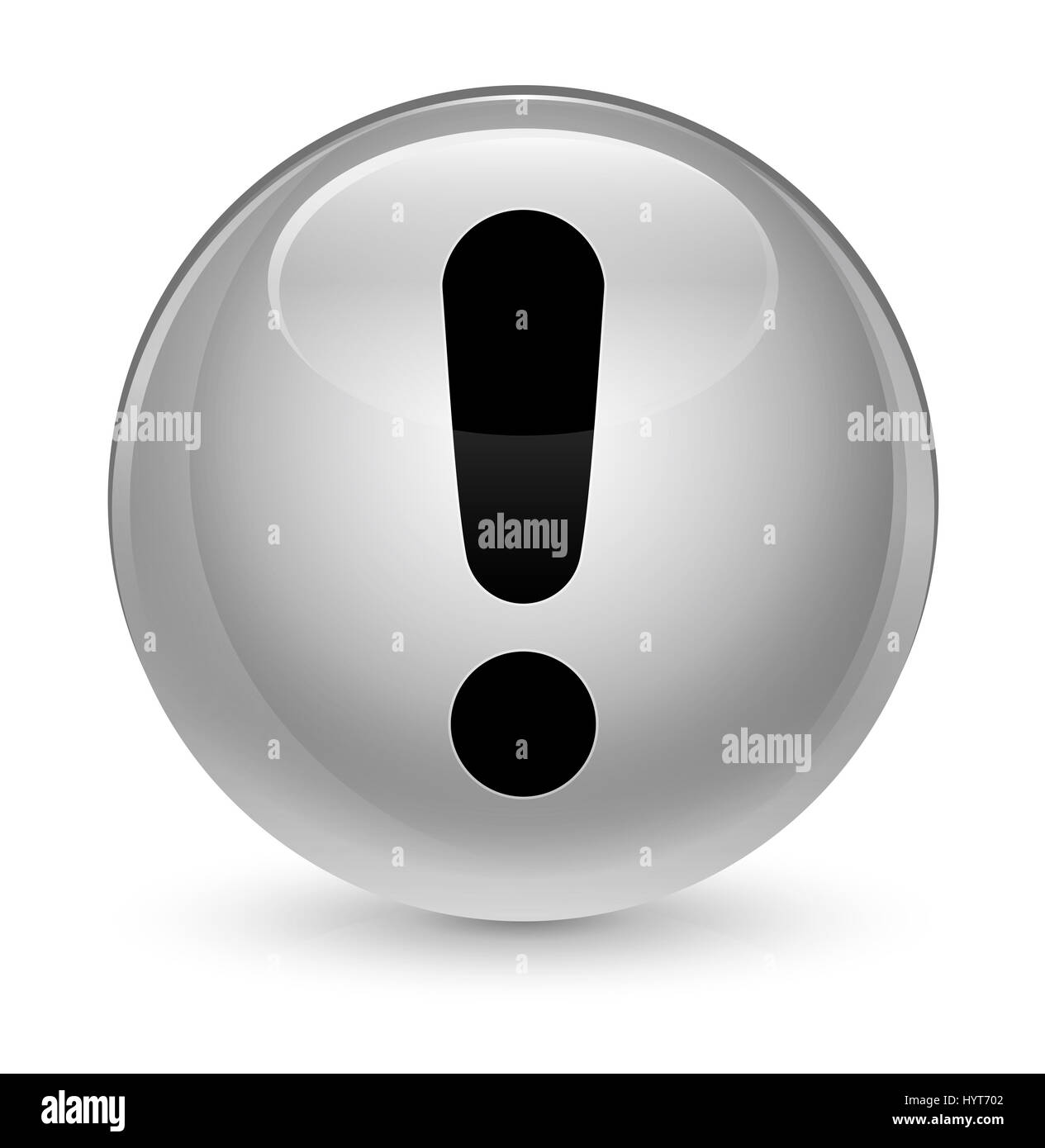 Exclamation mark icon isolated on glassy white round button abstract ...