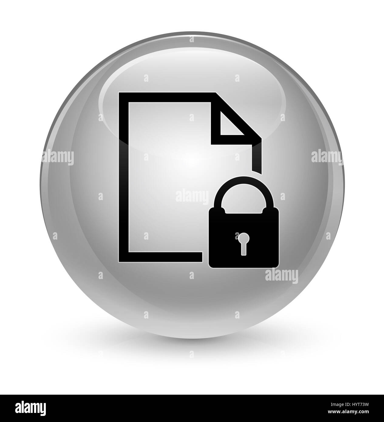 Secure document icon isolated on glassy white round button abstract ...