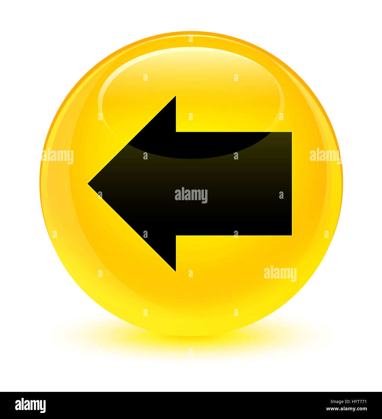 Back arrow icon isolated on glassy yellow round button abstract ...