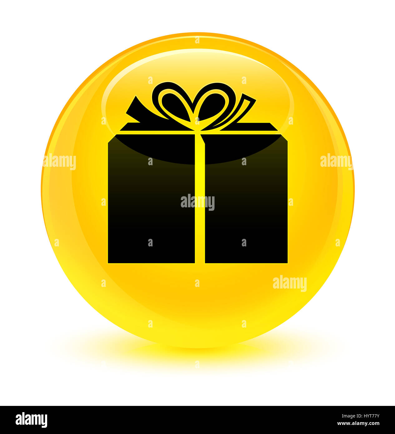 Gift box icon isolated on glassy yellow round button abstract ...