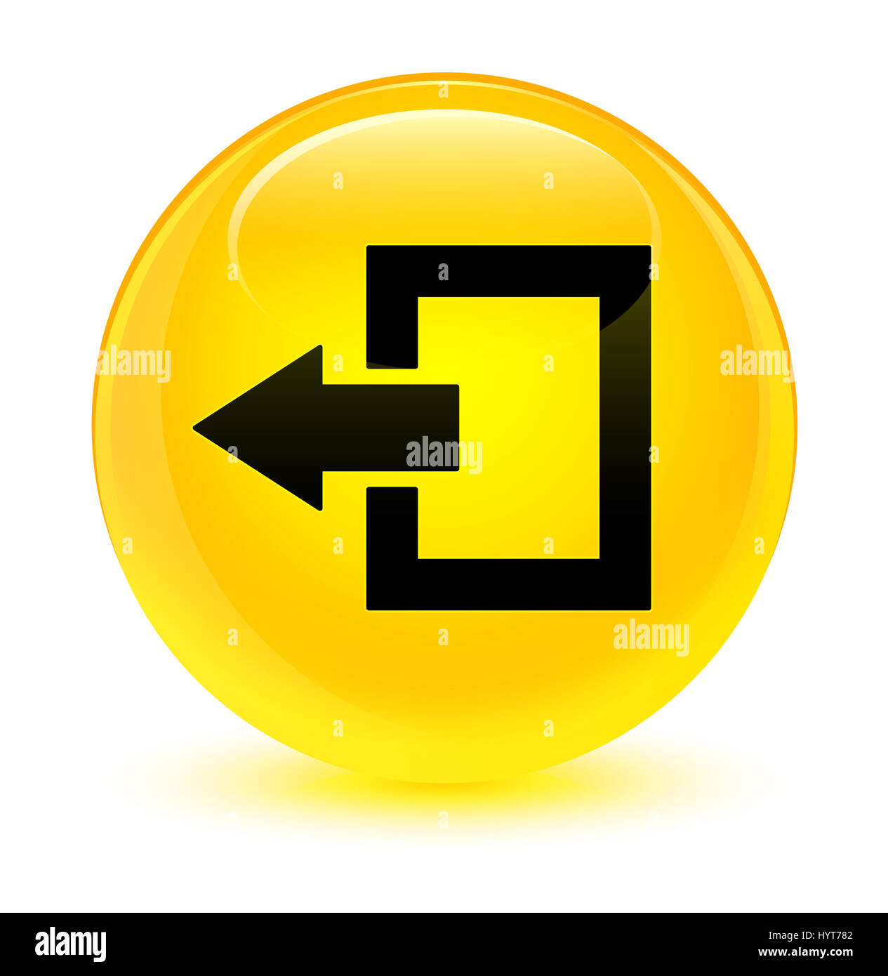 Logout icon isolated on glassy yellow round button abstract ...