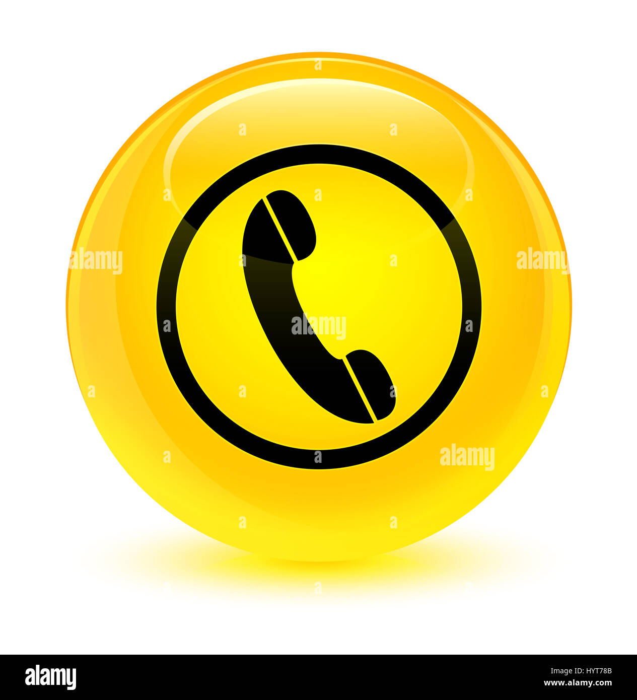 Phone icon isolated on glassy yellow round button abstract illustration ...