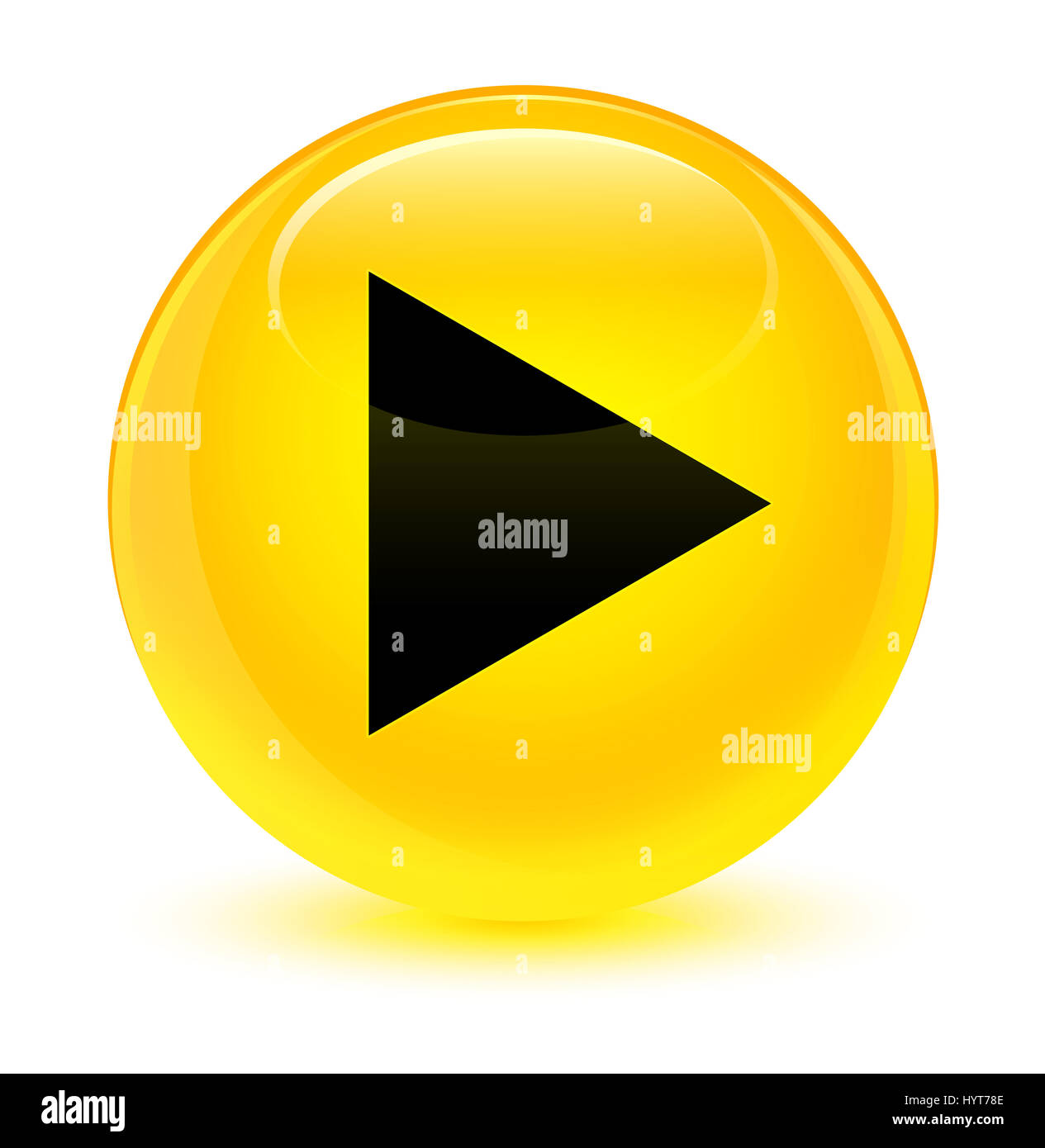 Play icon isolated on glassy yellow round button abstract illustration ...