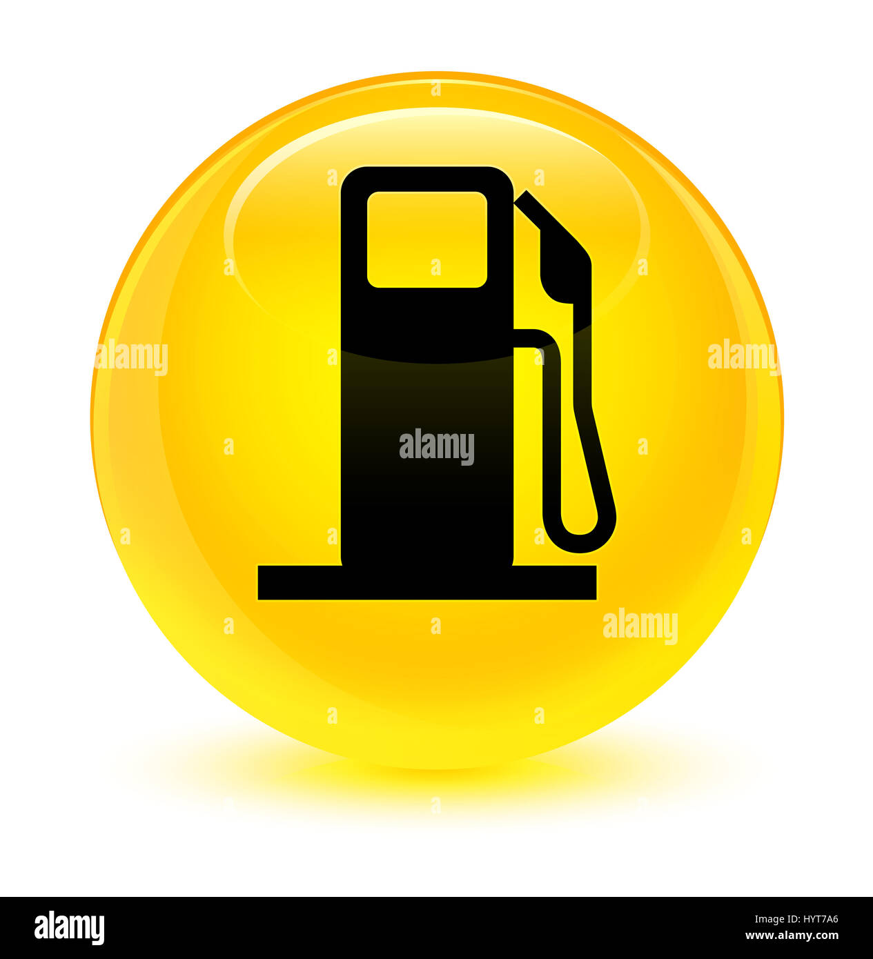 Fuel dispenser icon isolated on glassy yellow round button abstract ...