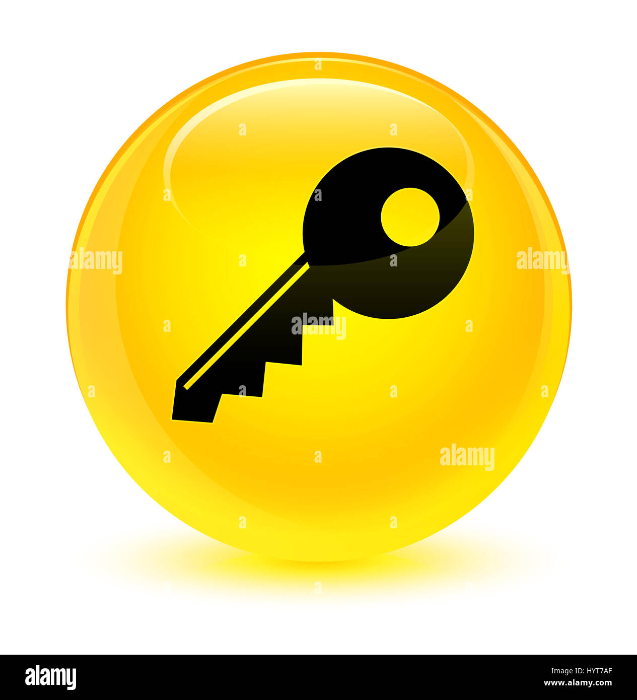 Key icon isolated on glassy yellow round button abstract illustration ...