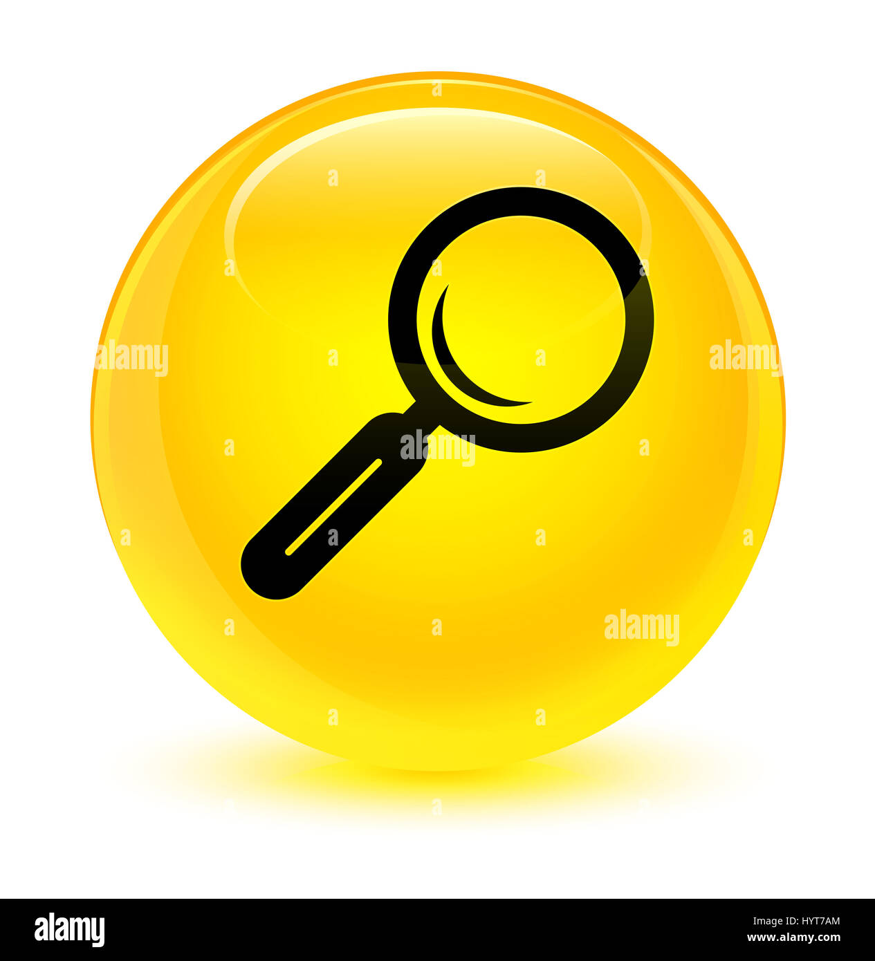 Magnifying glass icon isolated on glassy yellow round button abstract ...