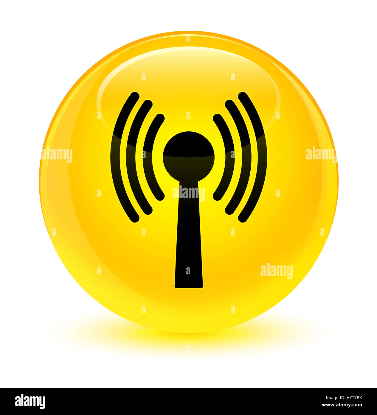 Wlan network icon isolated on glassy yellow round button abstract ...