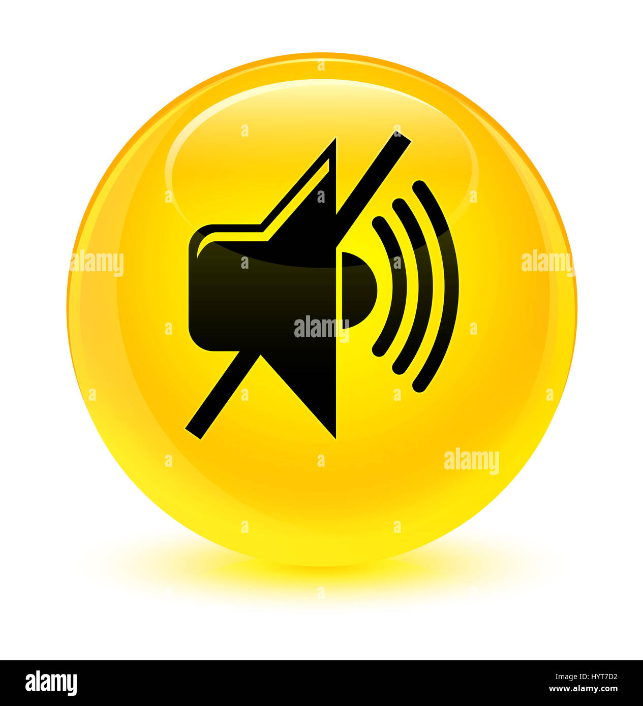 Mute volume icon isolated on glassy yellow round button abstract ...