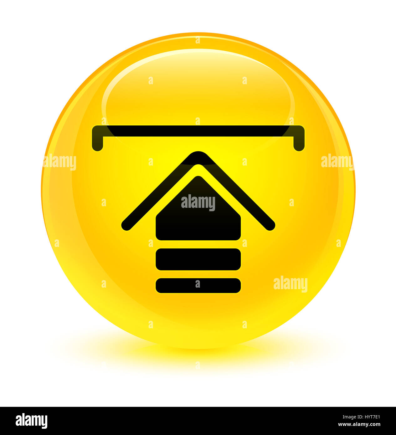 Upload icon isolated on glassy yellow round button abstract ...