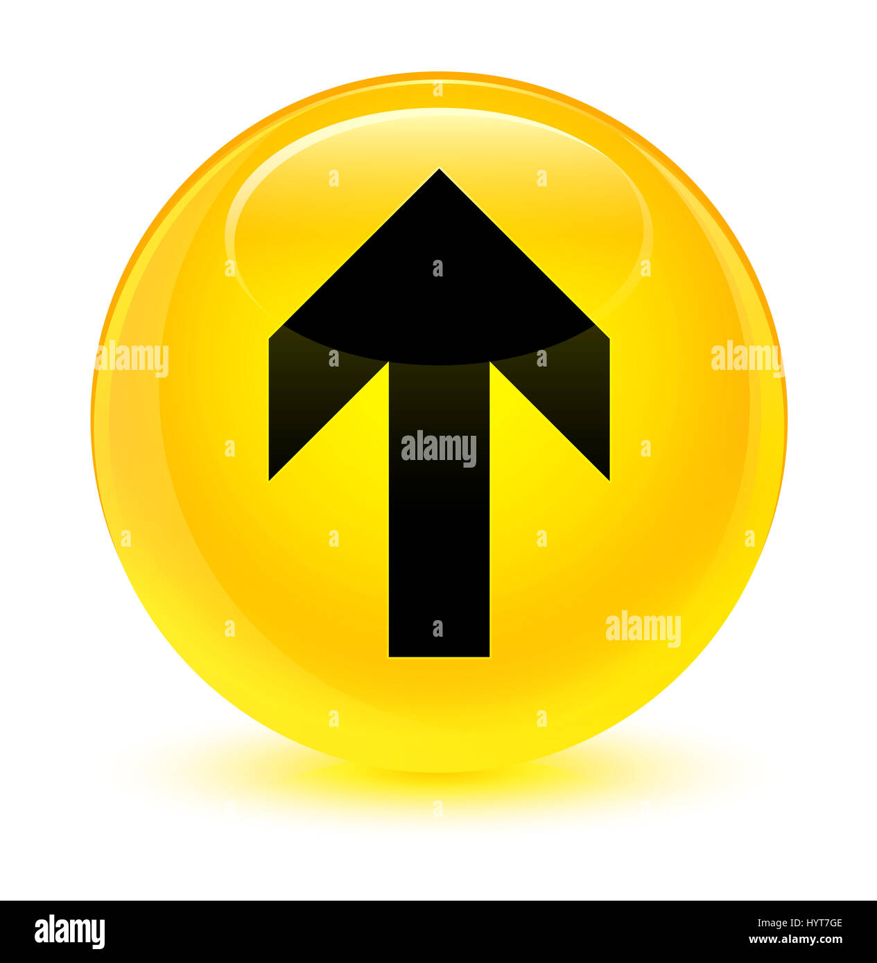 Upload arrow icon isolated on glassy yellow round button abstract ...