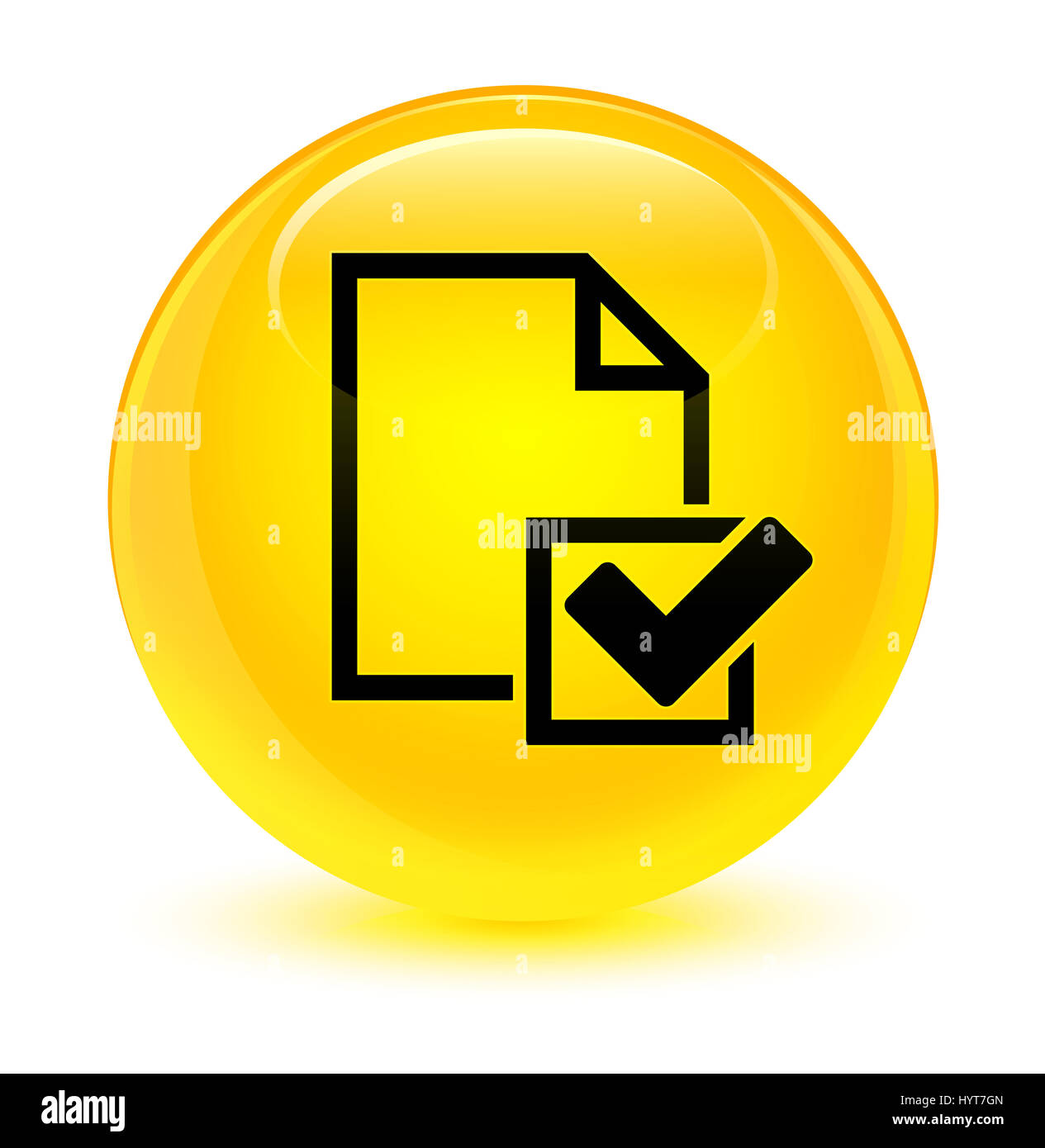 Checklist icon isolated on glassy yellow round button abstract ...