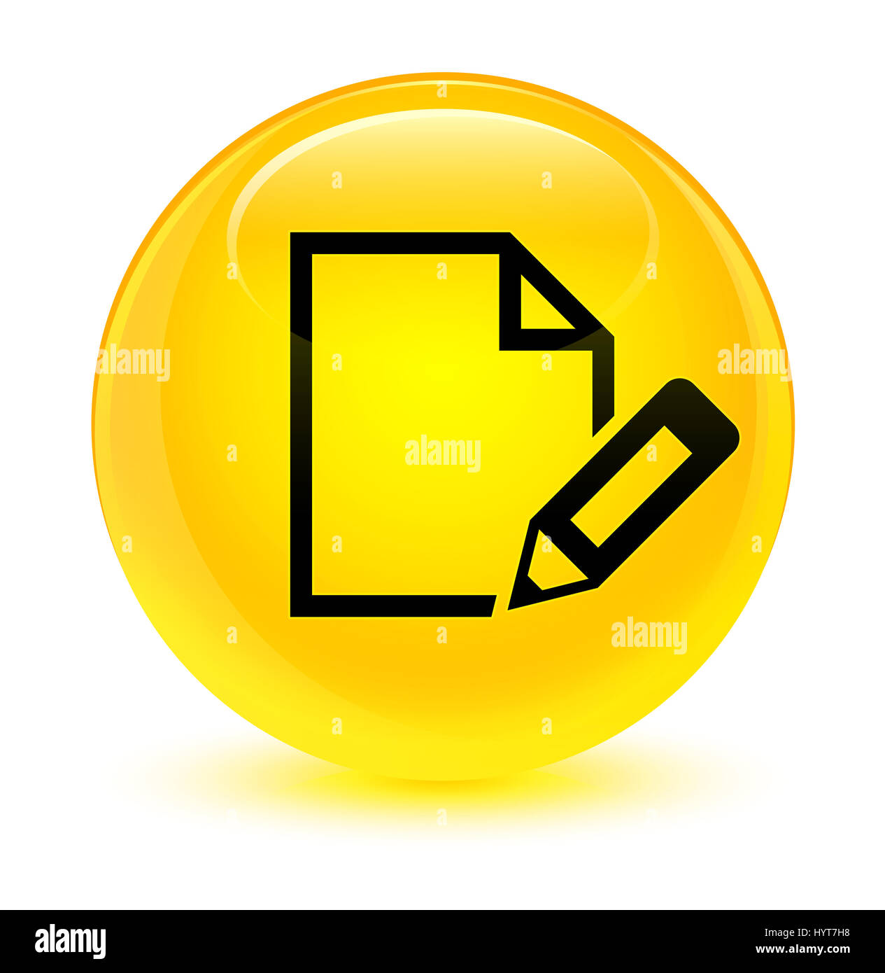 Edit document icon isolated on glassy yellow round button abstract ...