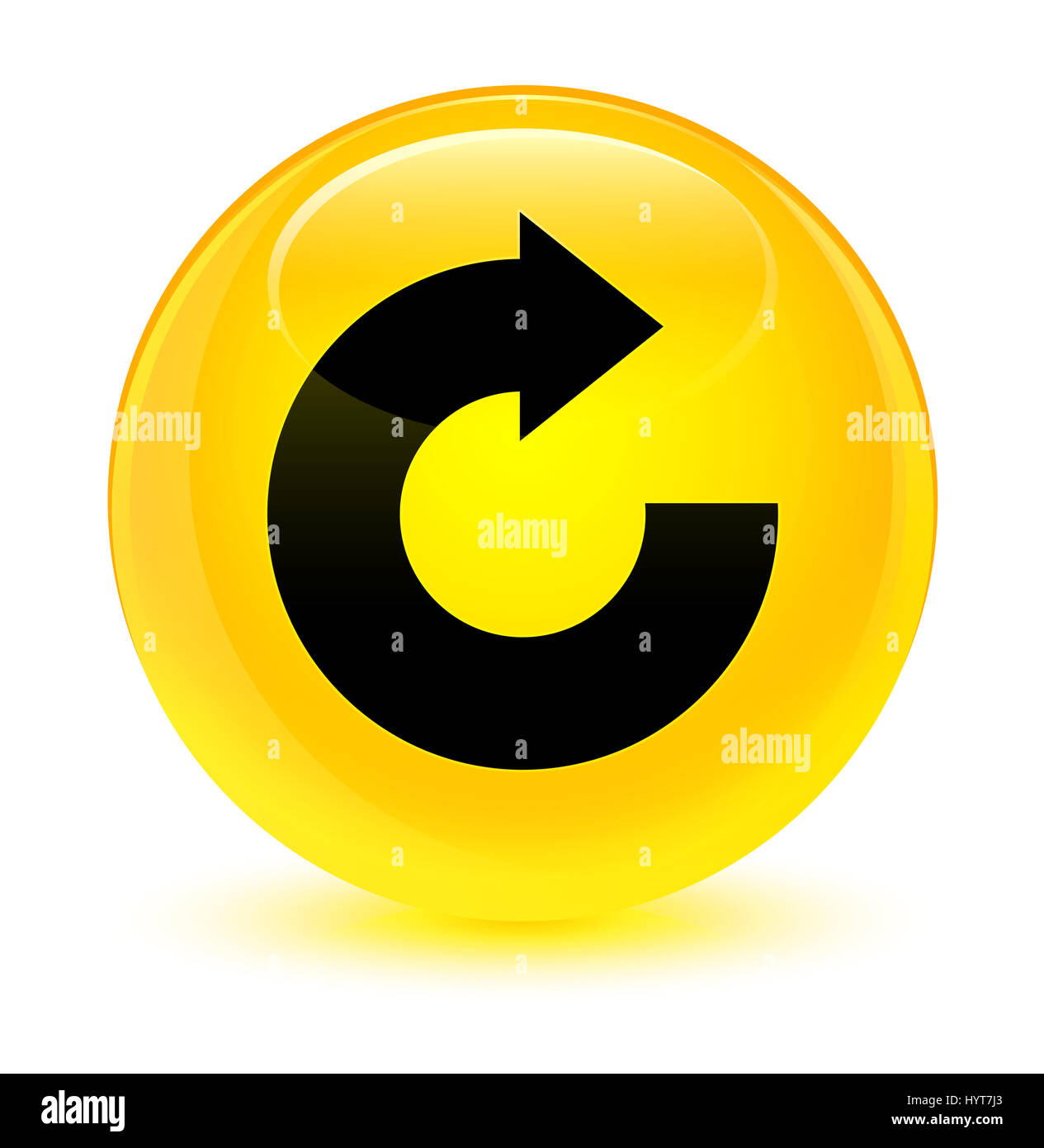 Reply arrow icon isolated on glassy yellow round button abstract ...