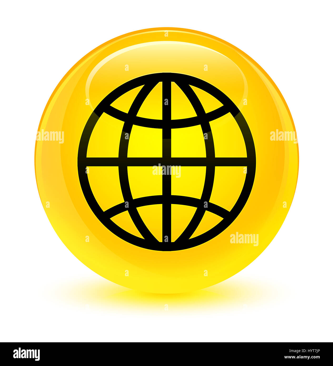 World icon isolated on glassy yellow round button abstract illustration ...