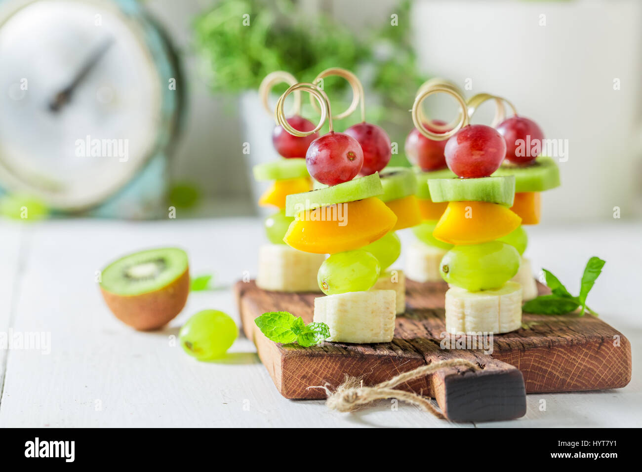 Sweet finger food with various fruits and mint for party Stock Photo ...