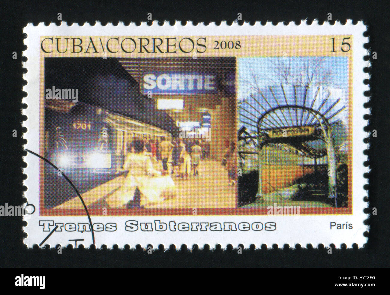 CUBA - CIRCA 2008: A post stamp printed in Cuba, shows Paris subway ...