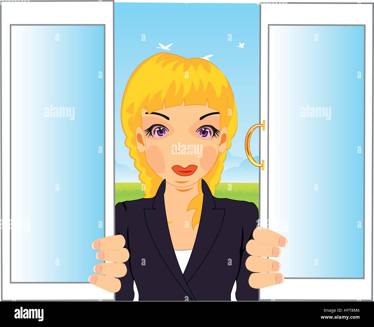 Woman closes window Stock Vector Images - Alamy