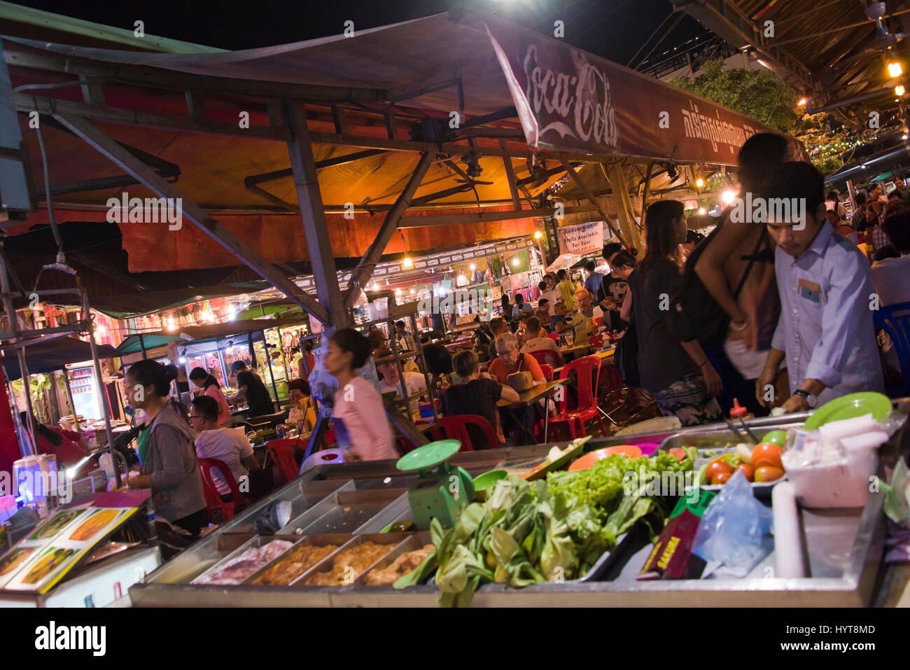 Horizontal view of a busy street food outlet in Siem Reap, Cambodia at ...