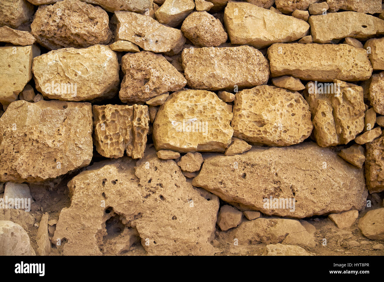 The fragment of the sandstone blocks wall from the Mnajdra Temples ...