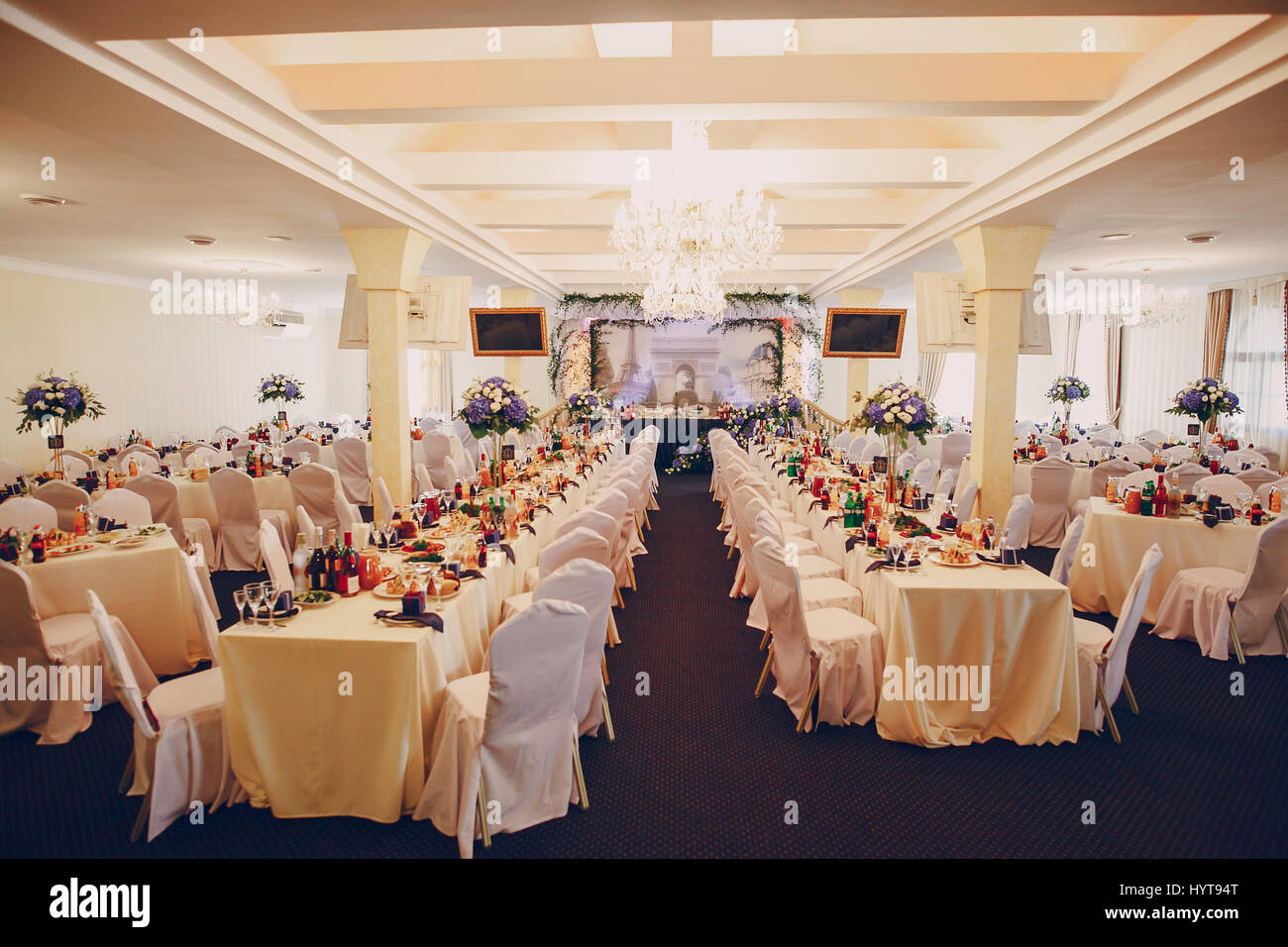 wedding restaurant with decorations and food Stock Photo - Alamy