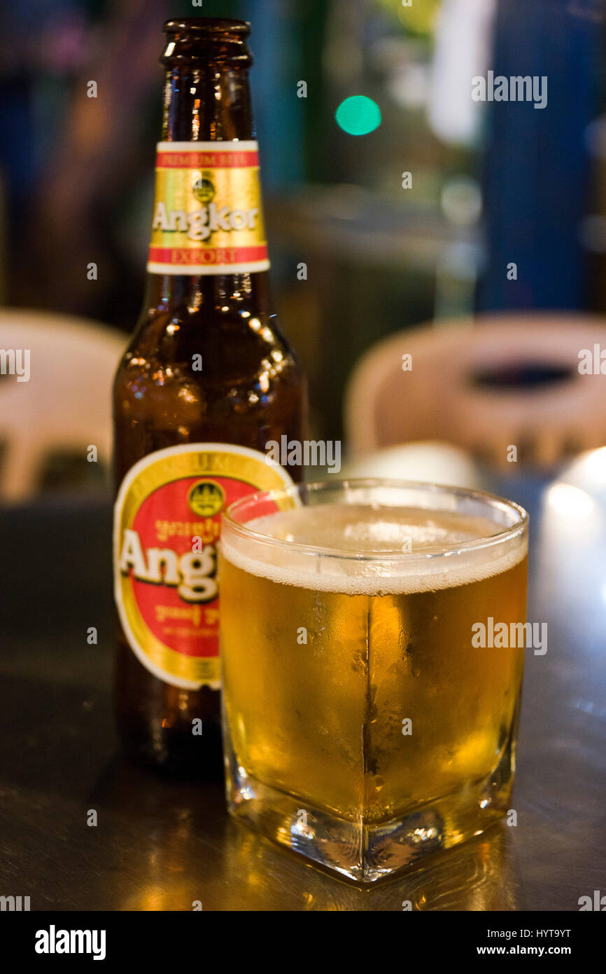 Vertical view of a bottle of Angkor beer in Cambodia Stock Photo - Alamy