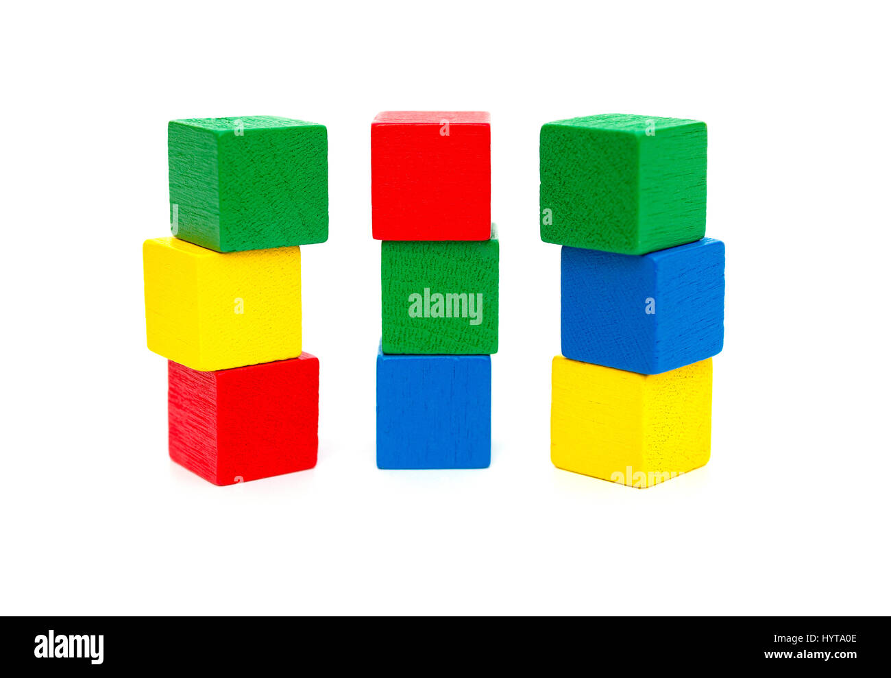 colorful wooden toy blocks on a white background Stock Photo - Alamy