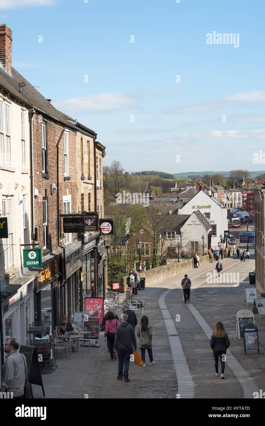 People walking across Elvet bridge, Durham City, and countryside beyond ...