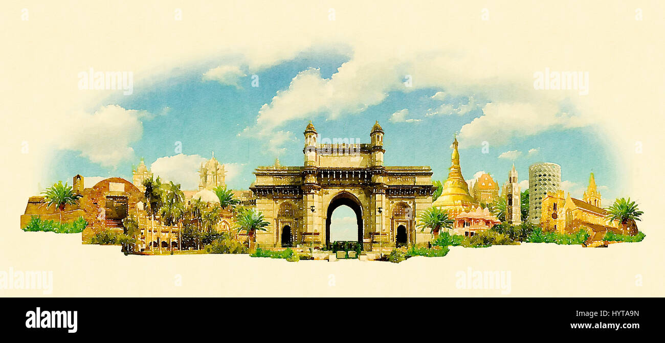 Mumbai skyline drawing hi-res stock photography and images - Alamy