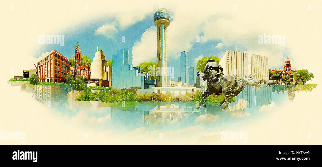 DALLAS city water color vector panoramic illustration Stock Photo - Alamy