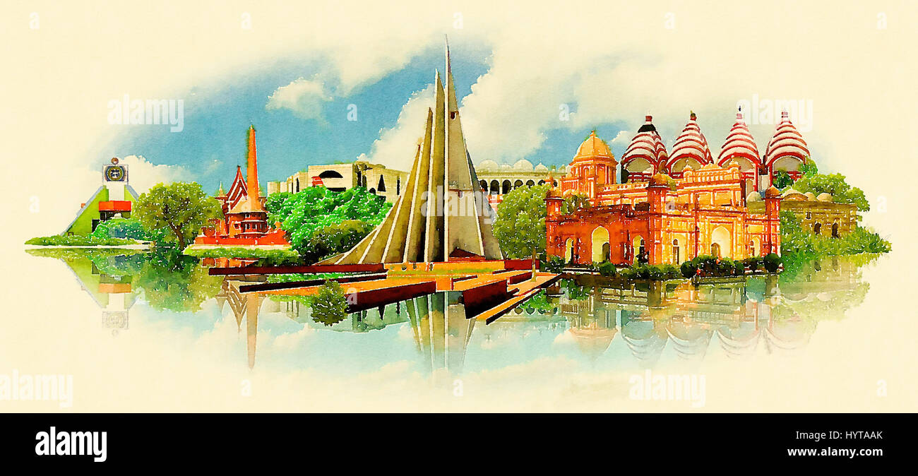 DHAKA city water color vector panoramic illustration Stock Photo - Alamy