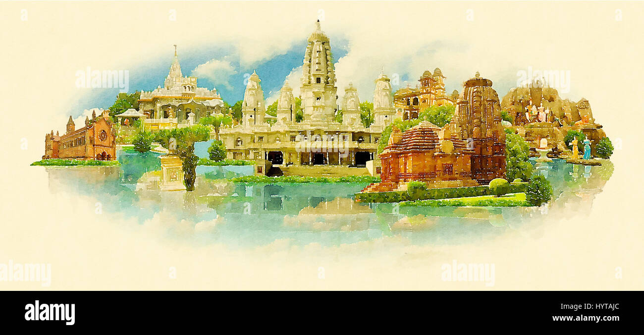 KANPUR city water color vector panoramic illustration Stock Photo - Alamy